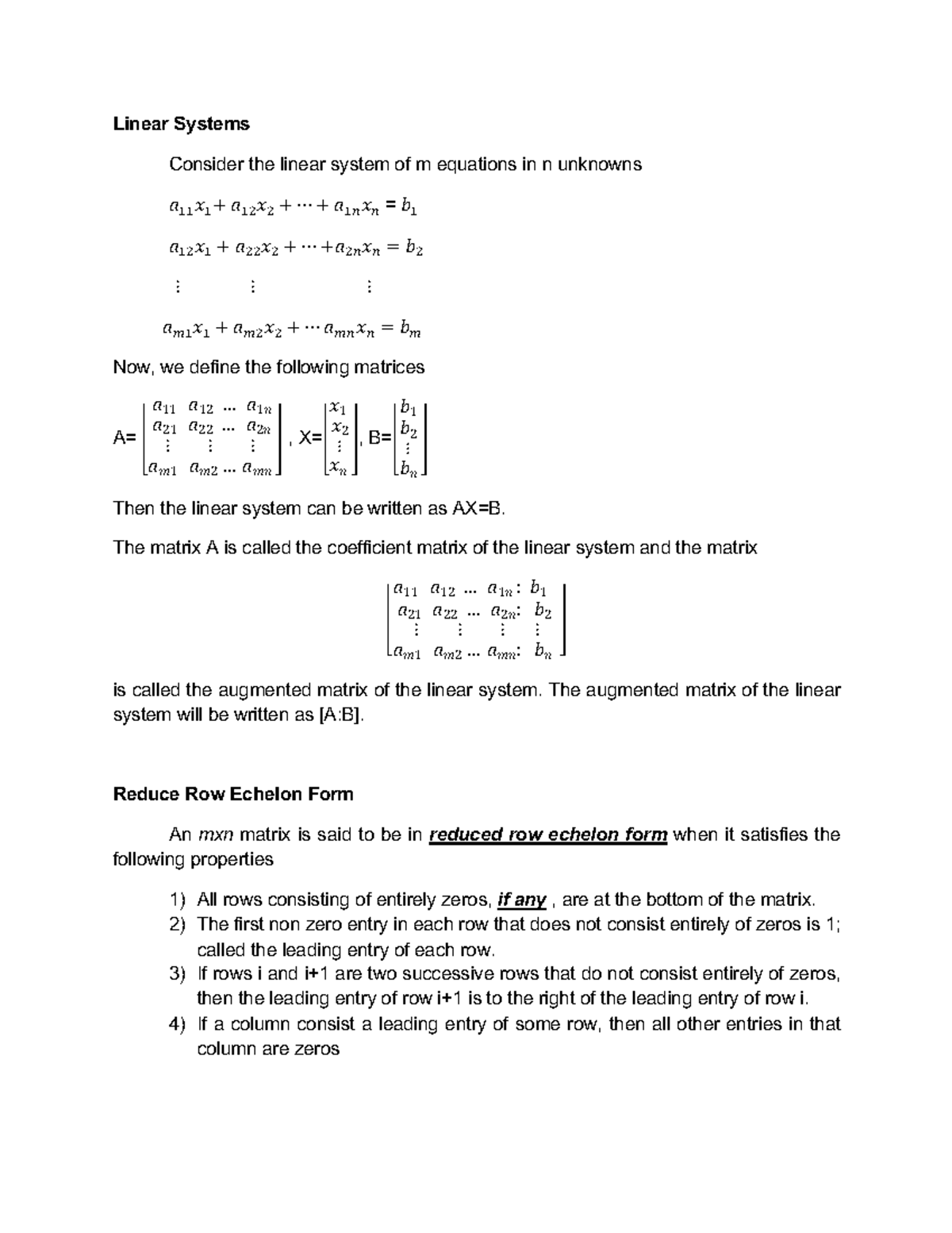 Module 1 - Linear Systems Consider the linear system of m equations in n unknowns 𝑎!! 𝑥! + 𝑎 ...