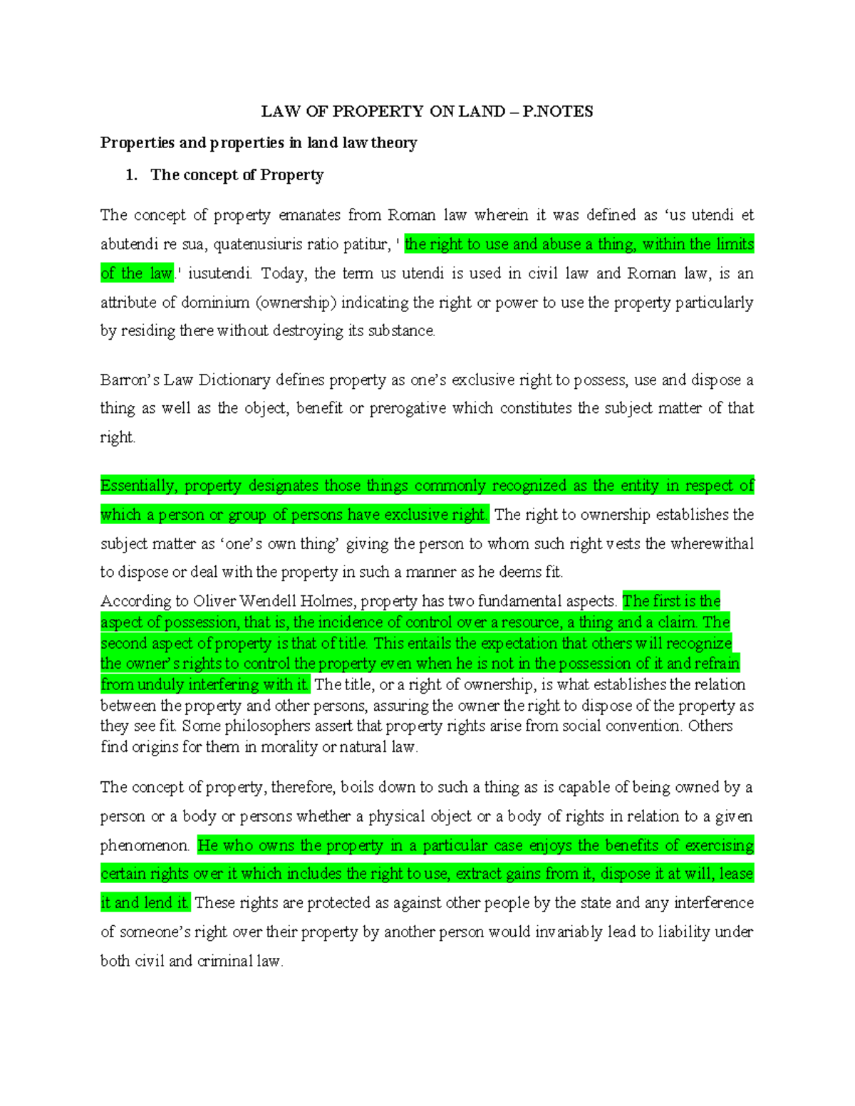 LAW OF Property ON LAND- P. Notes-3 - LAW OF PROPERTY ON LAND – P ...