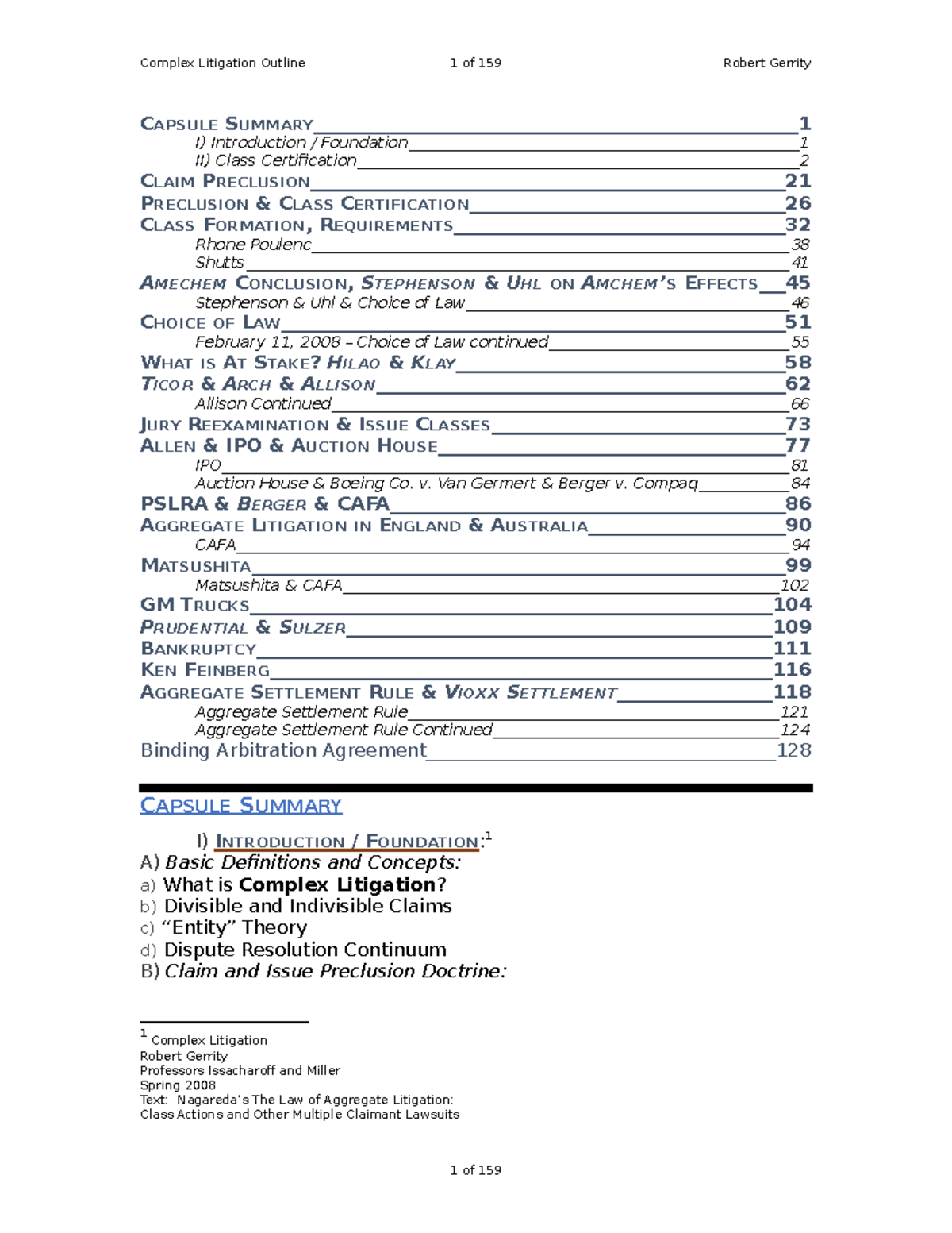 Complex Litigation Outline - CAPSULE SUMMARY