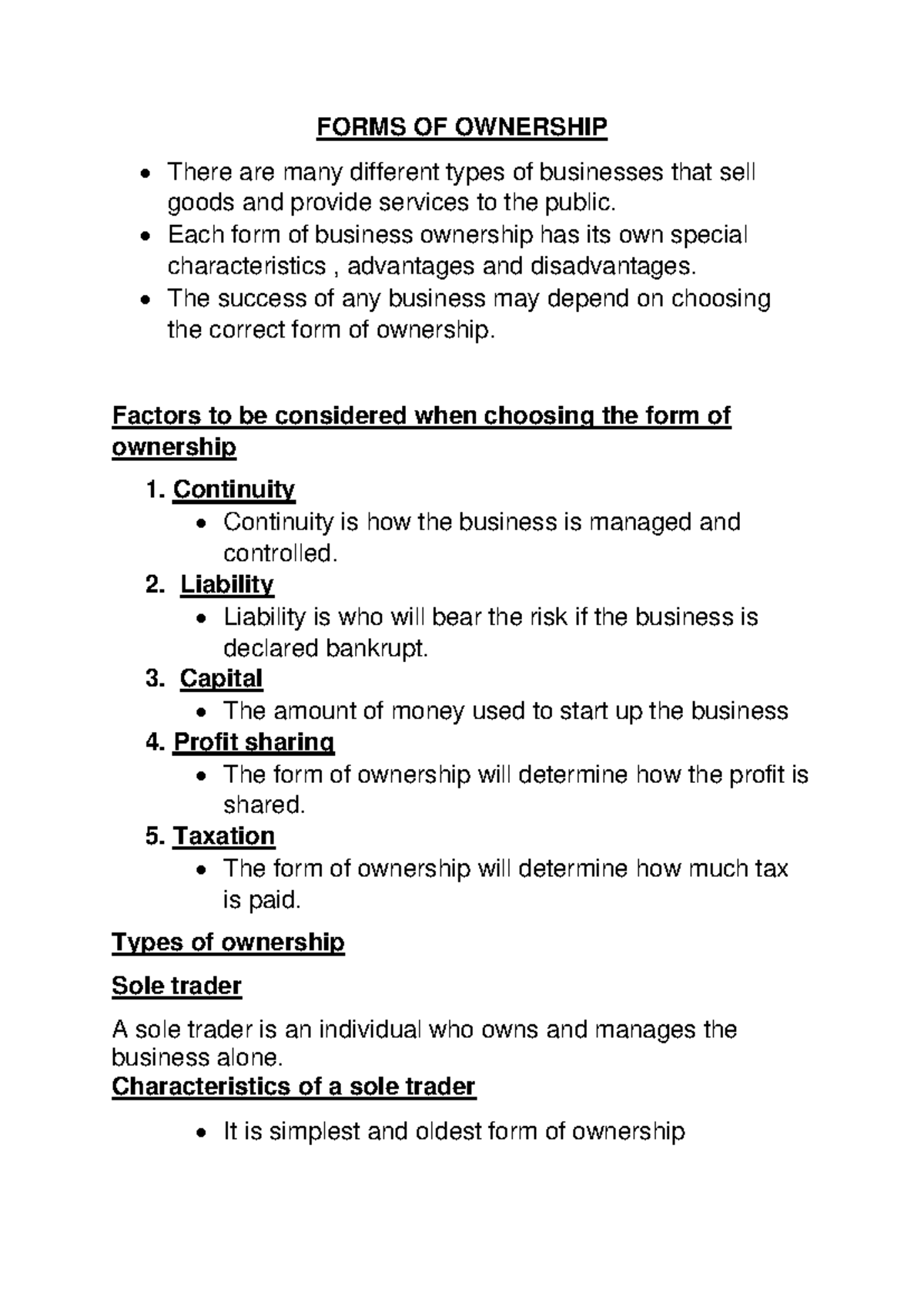 Forms OF Ownership - FORMS OF OWNERSHIP There are many different types ...