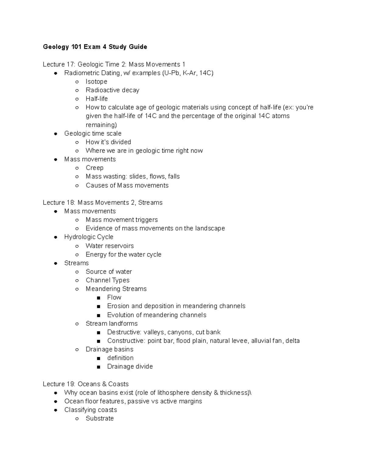 GEOL101 Exam 4 Study Guide - Geology 101 Exam 4 Study Guide Lecture 17 ...