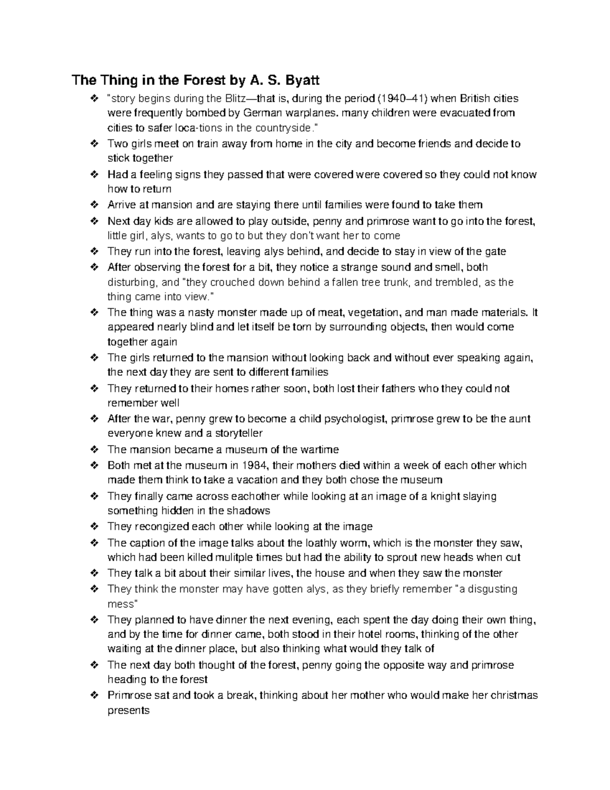 Engl lesson 11 - The Thing in the Forest by A. S. Byatt “story begins ...