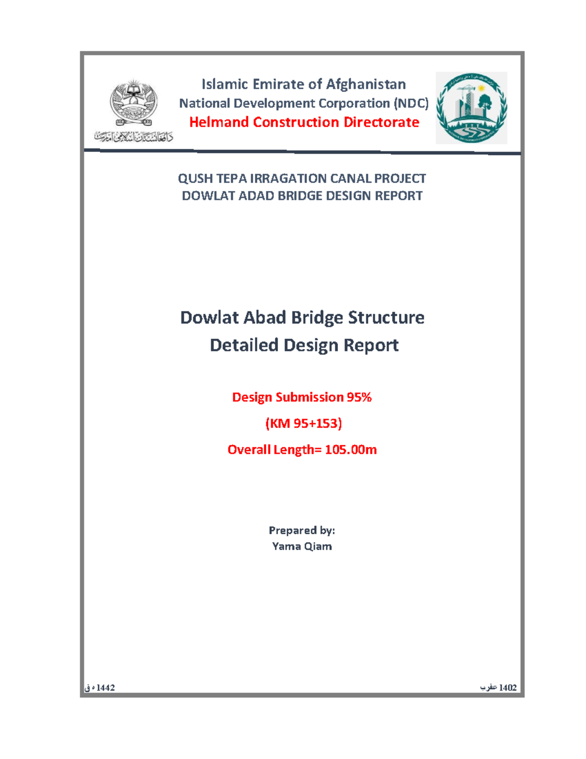 Dowlat Abad Bridge Design Report - Islamic Emirate of Afghanistan ...
