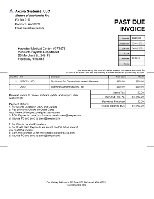 Invoice #2021745 - good - Axxya Systems, LLC Makers of Nutritionist Pro ...