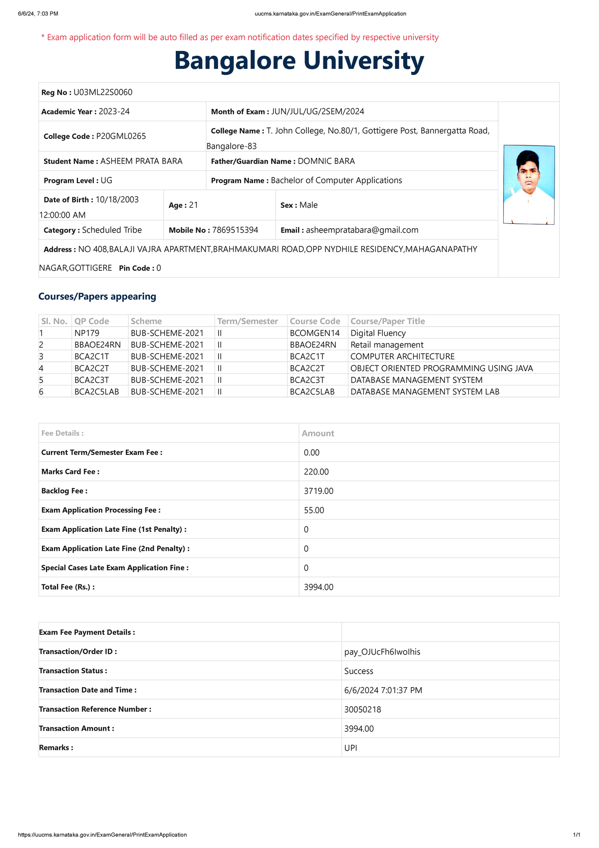 Sem 2 - please provide me - * Exam application form will be auto filled as per exam notification ...