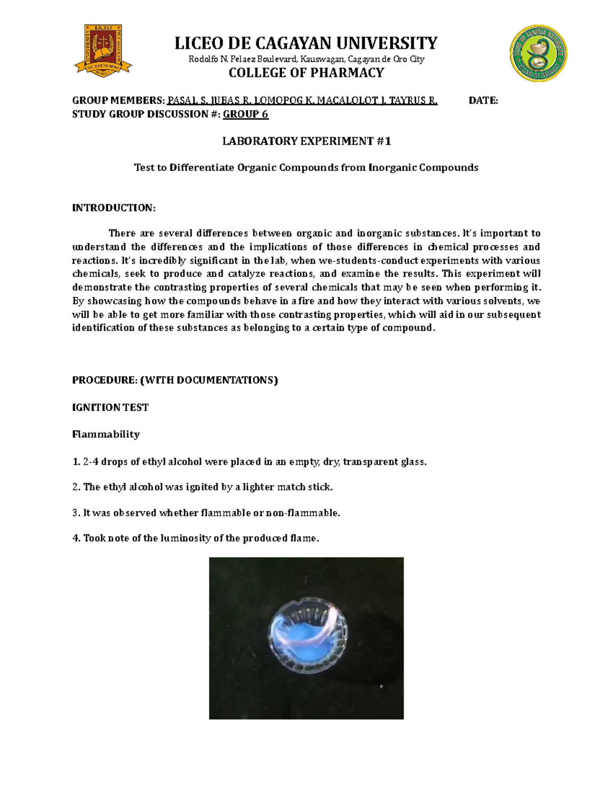 Group 6 Labreport - Experiment 1 - Pharmacy - Studocu