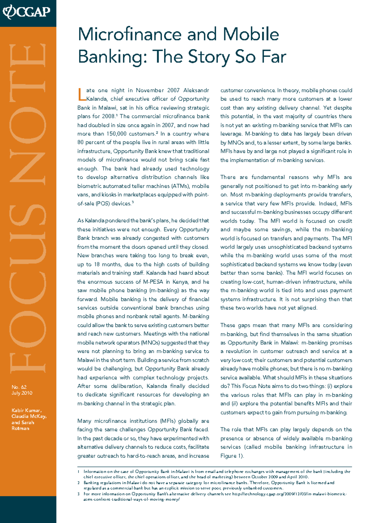 CGAP Focus Note Microfinance and Mobile Banking The Story So Far Jul ...