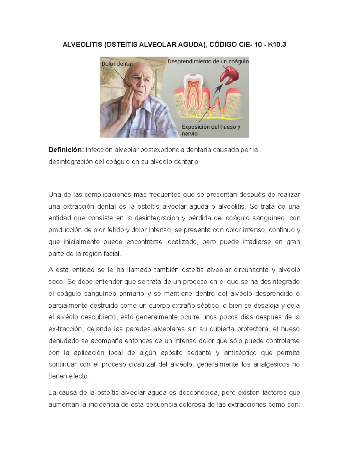 Alveolitis - Apuntes 1 - ALVEOLITIS (OSTEITIS ALVEOLAR AGUDA), CÓDIGO ...