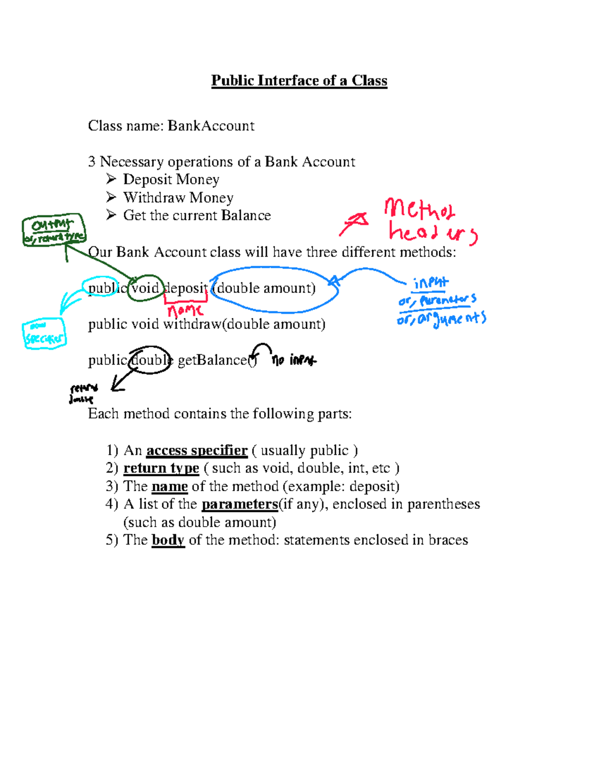 Public Interface of a Class, Notes on Specifiers and arguments in ...
