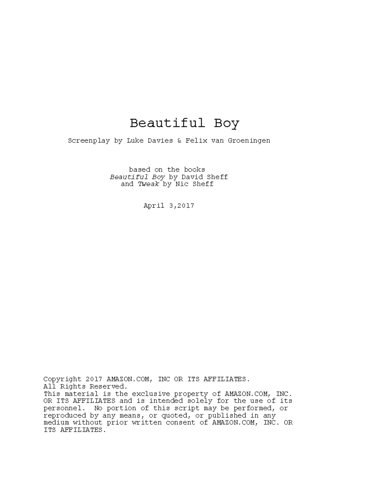Beautiful Boy - Beautiful Boy Screenplay by Luke Davies & Felix van ...