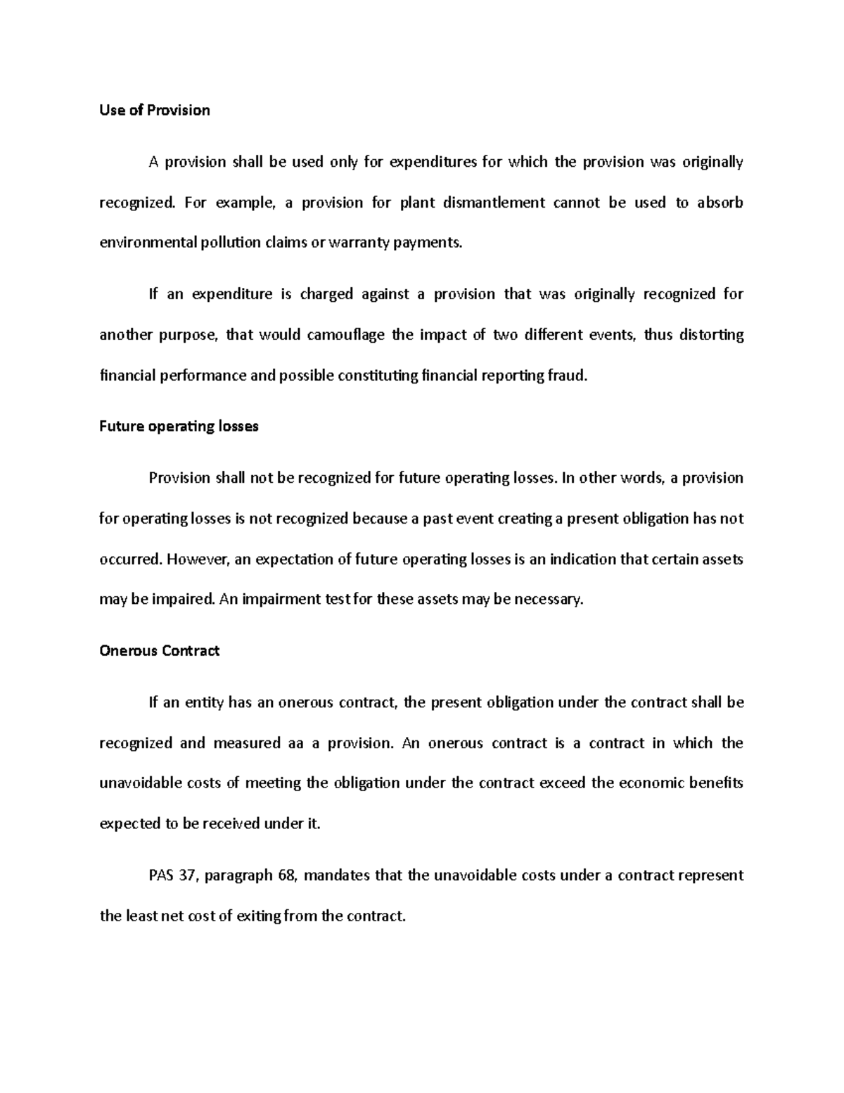 Use of Provision - Intermediate Accounting 3 - Use of Provision A ...