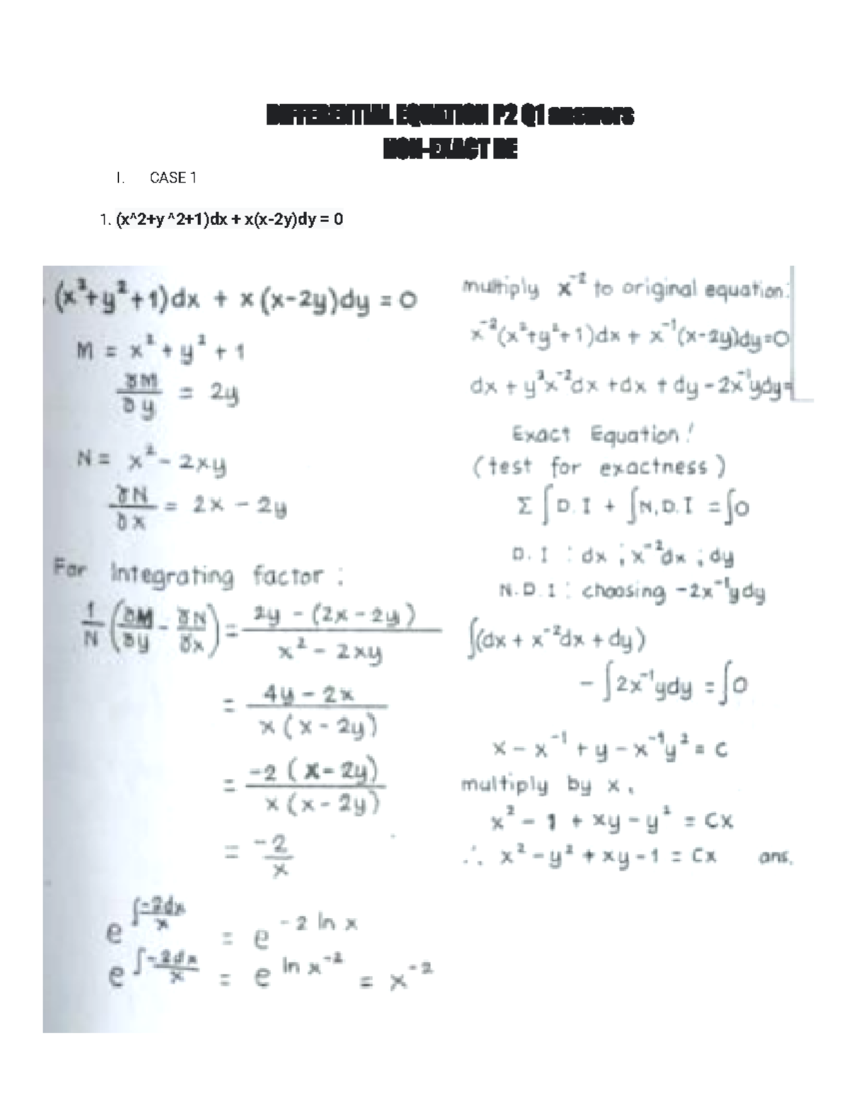 MAT 052 P2 Q1 Q2 answers - lkm - Electrical Engineering - NON-EXACT DE ...