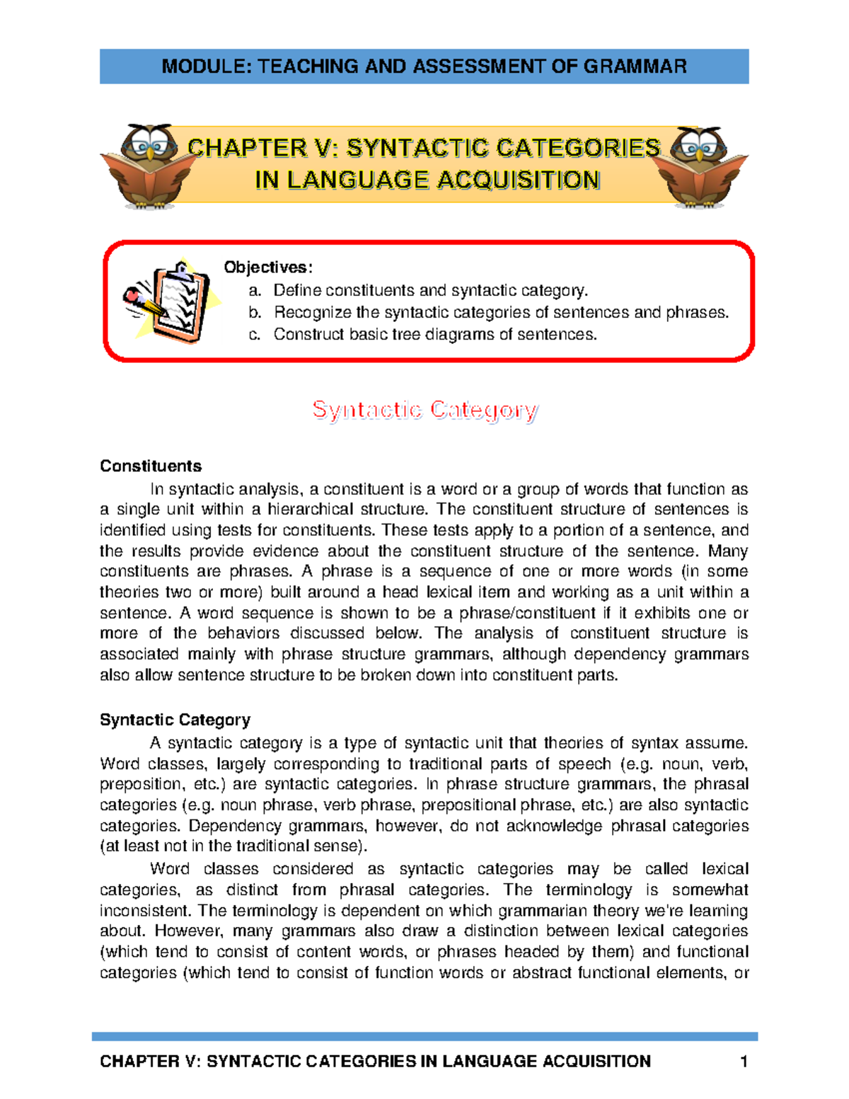 Chapter 5 - Syntactic Categories IN Language Acquisition - Constituents ...