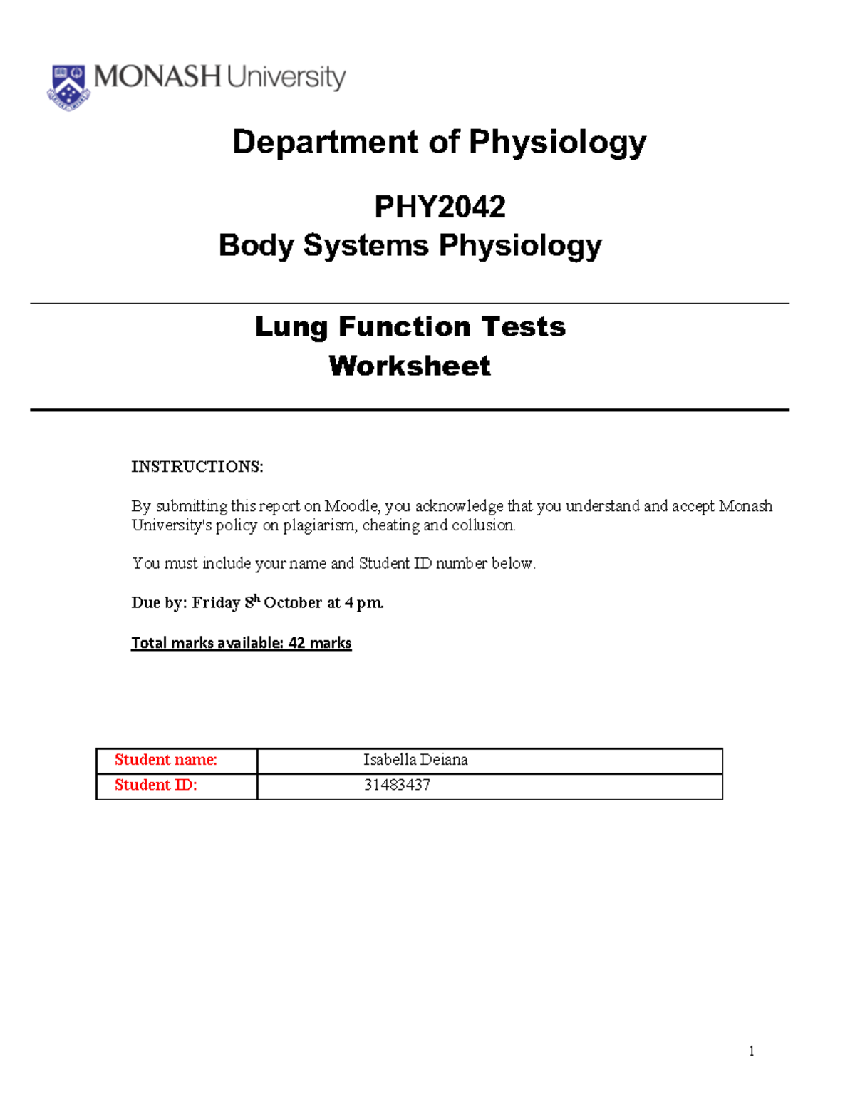 PHY2042 Lung Function worksheet 2021 - Department of Physiology PHY ...