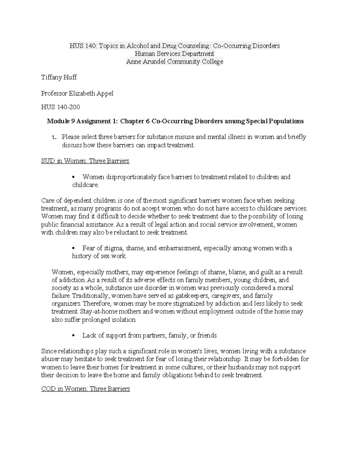 HUS 140 200 Special Populations - Women - HUS 140: Topics in Alcohol ...