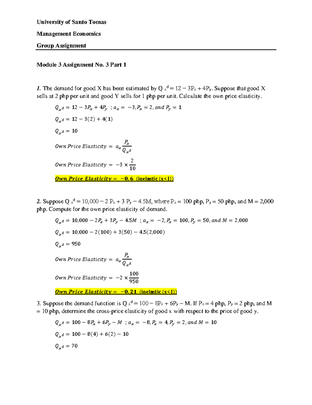 UST CA5102 Managerial Economics FG Elasticity Assignment - Management Economics Group Assignment ...