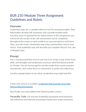 [Solved] BUS 210 Module Three Leadership Map Example TextOnly Version - Managing/Leading In ...