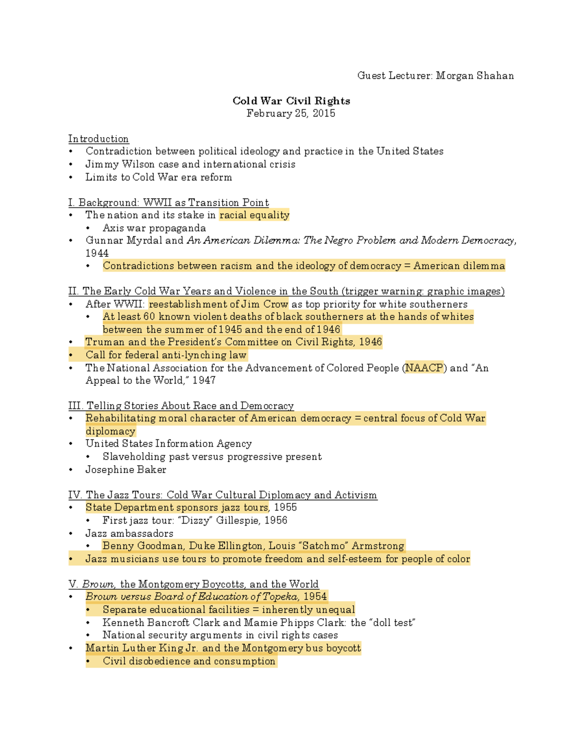 Lecture 10 - Guest Lecturer: Morgan Shahan Cold War Civil Rights ...