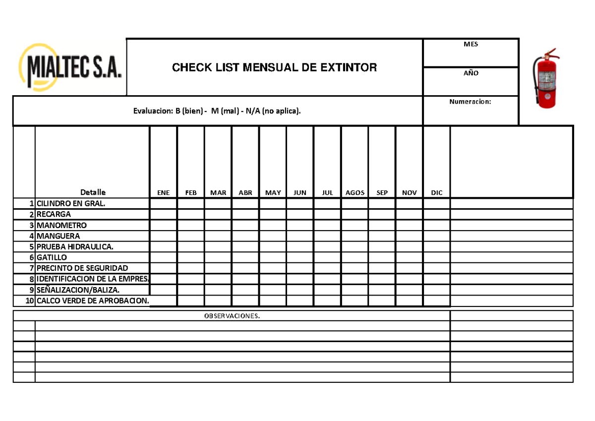 Check List Mensual Extintor - Proteccion y Analisis de Riesgos - 1 2 3 ...