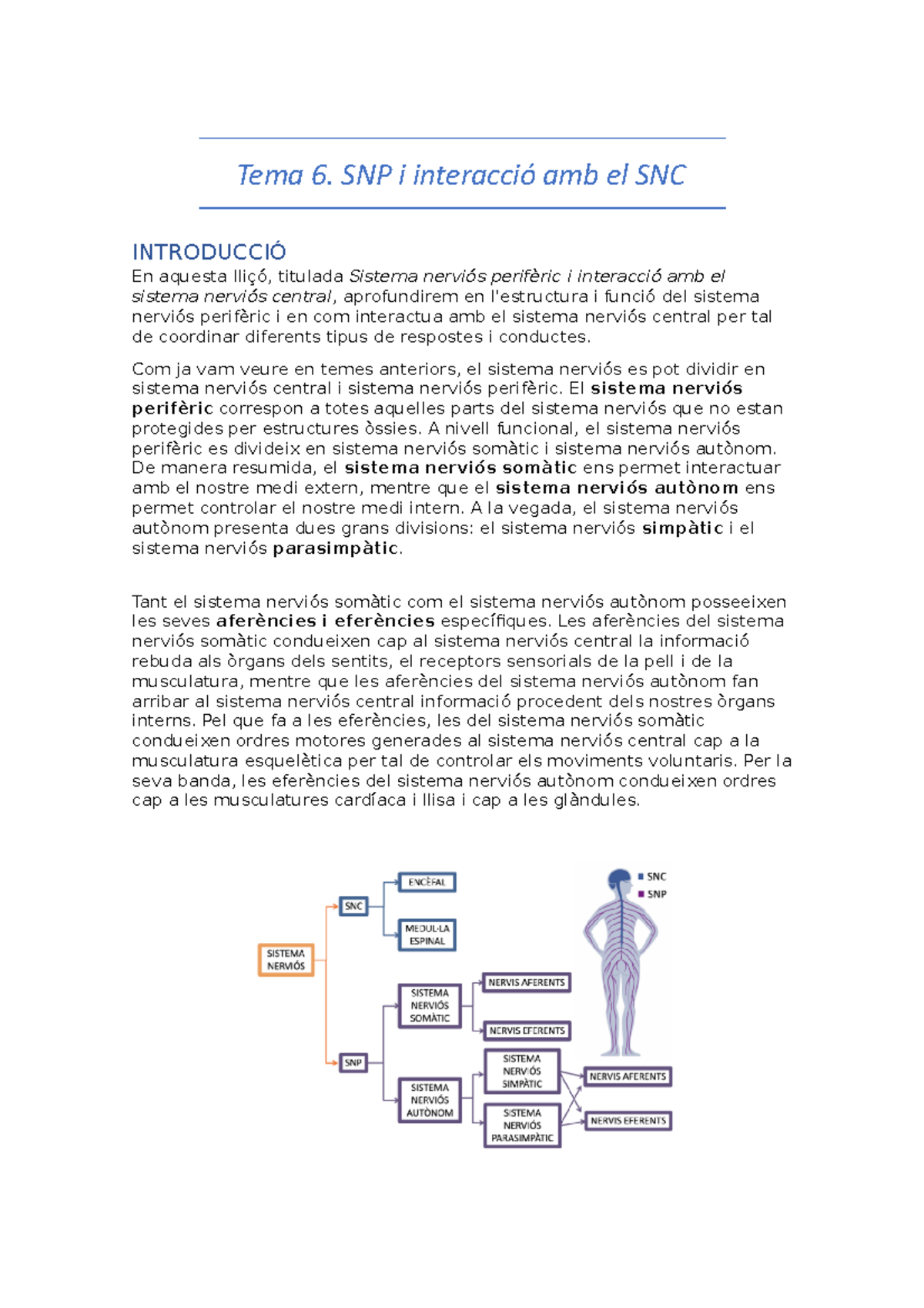 Tema 6 - dfgbn - Tema 6. SNP i interacció amb el SNC INTRODUCCIÓ En ...