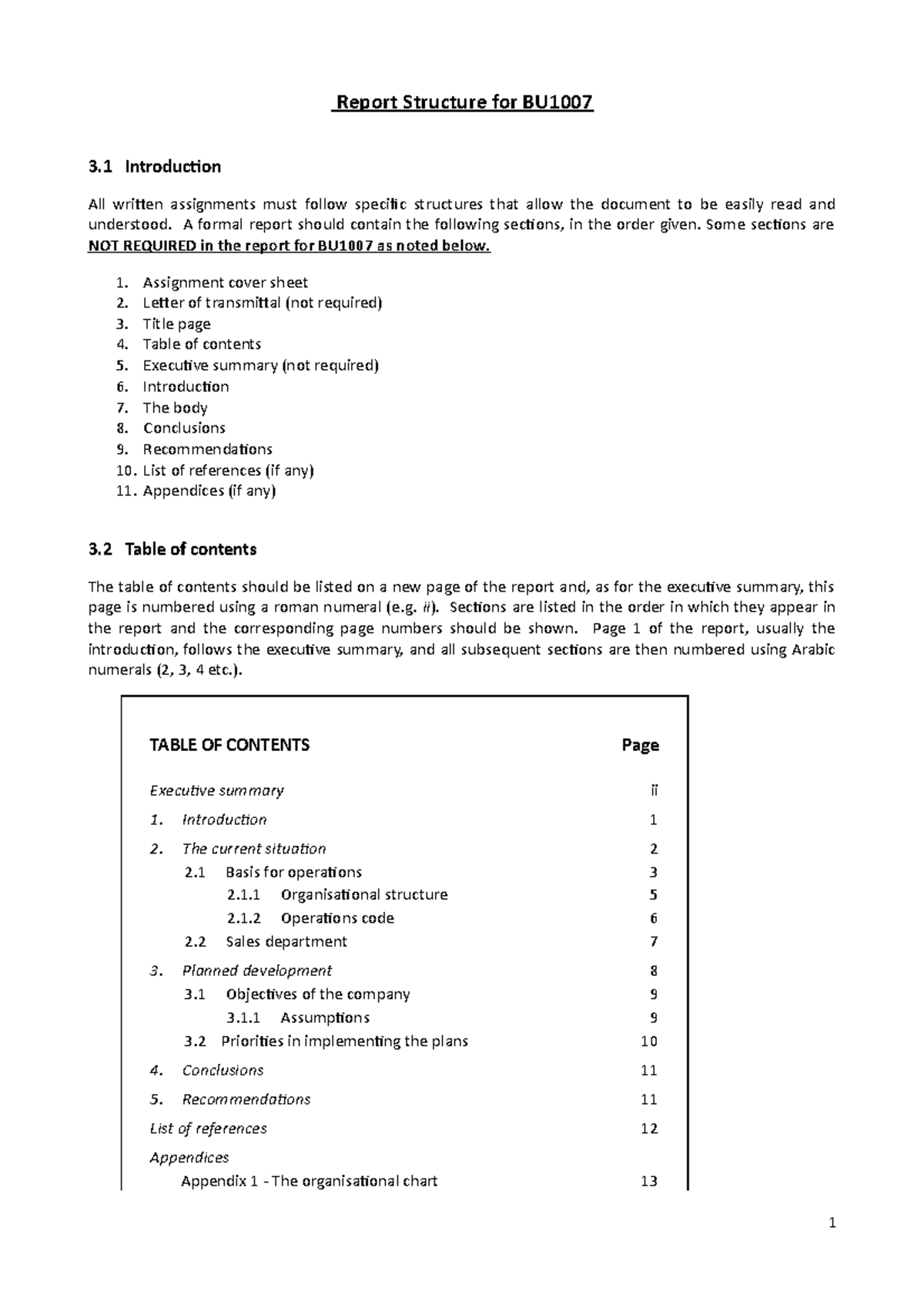 Report Structure - kmj - Report Structure for BU 3 Introduction All ...