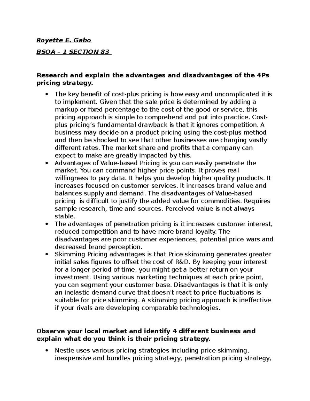 MPC (4p's Pricing Strategy) - Royette E. Gabo BSOA – 1 SECTION 83 ...