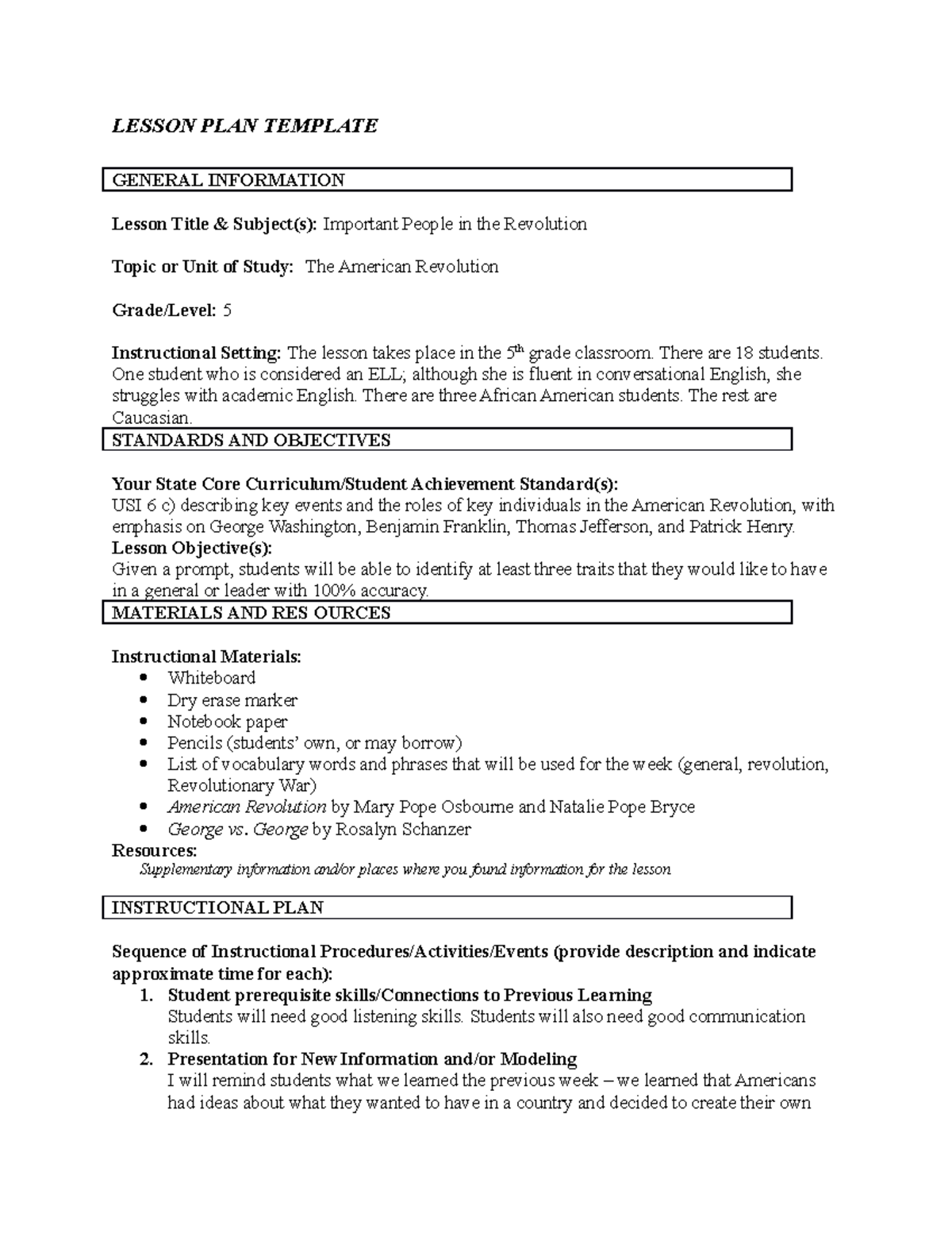 -Week 2 Day 1- LESSON PLAN TEMPLATE GENERAL INFORMATION Lesson Title ...