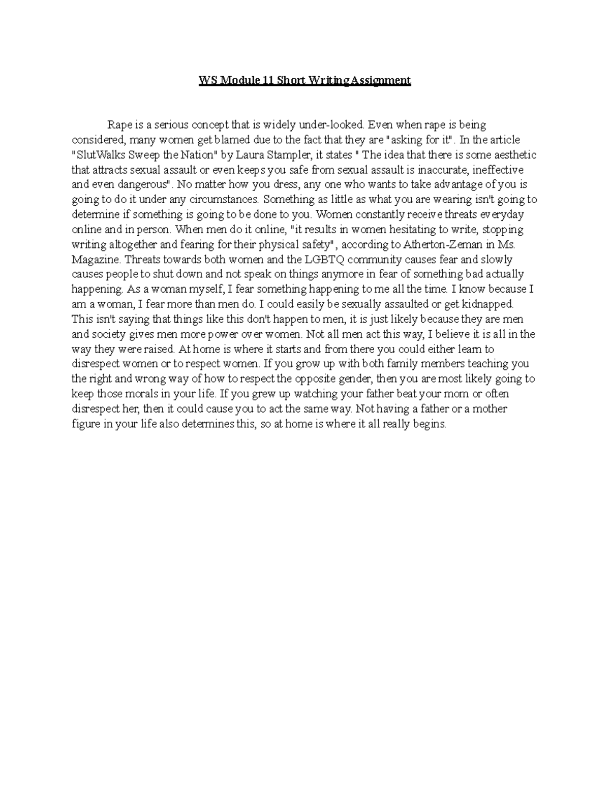 WS Module 11 Short Writing Assignment - WS Module 11 Short Writing ...