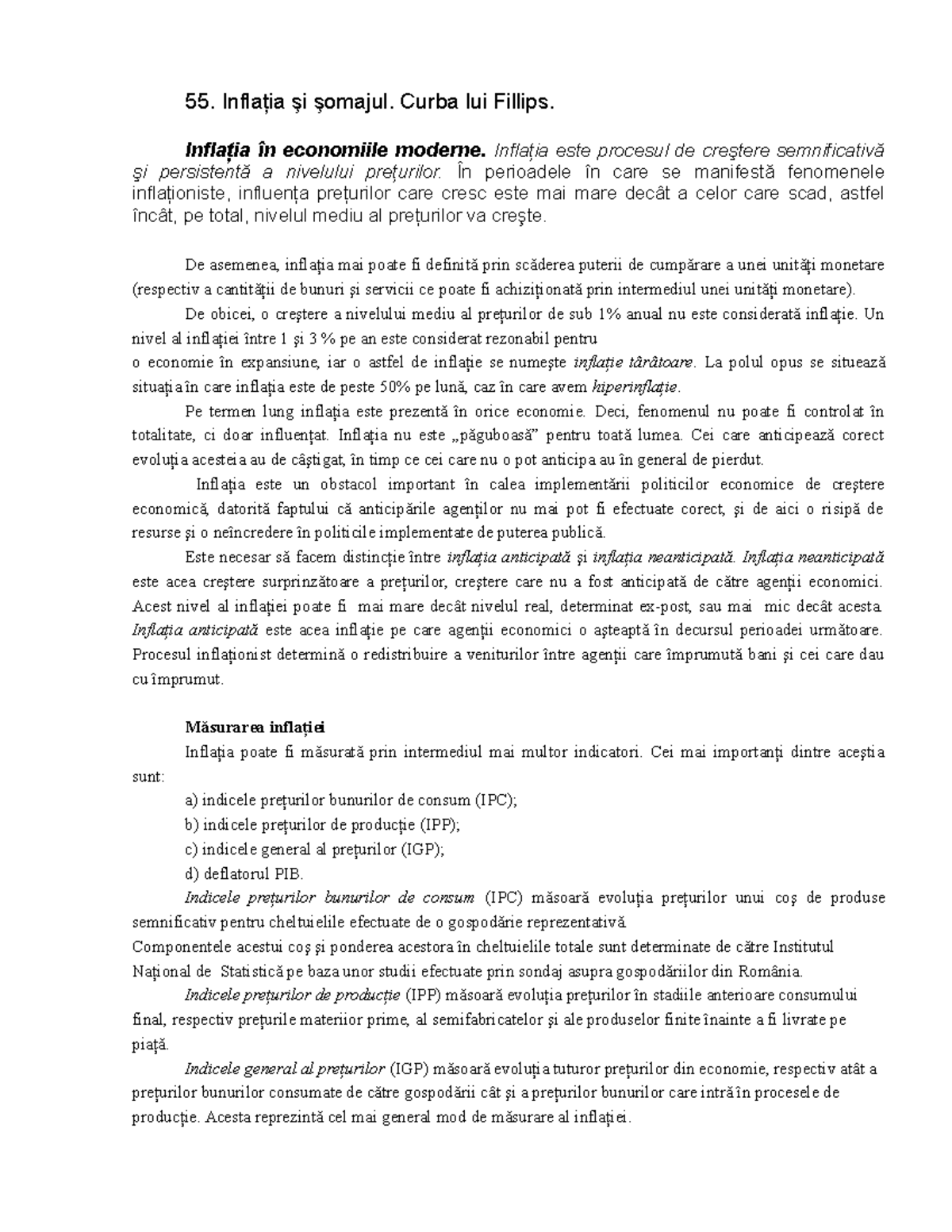 58041206 Inflatia Si Somajul Curba Lui Philips - 55. Inflaţia şi ...