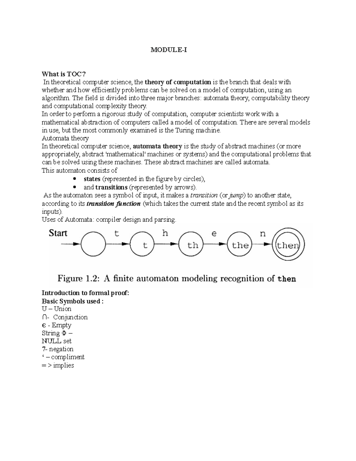 Toc And Language Finite Automata Module I What Is Toc In Theoretical Computer Science The