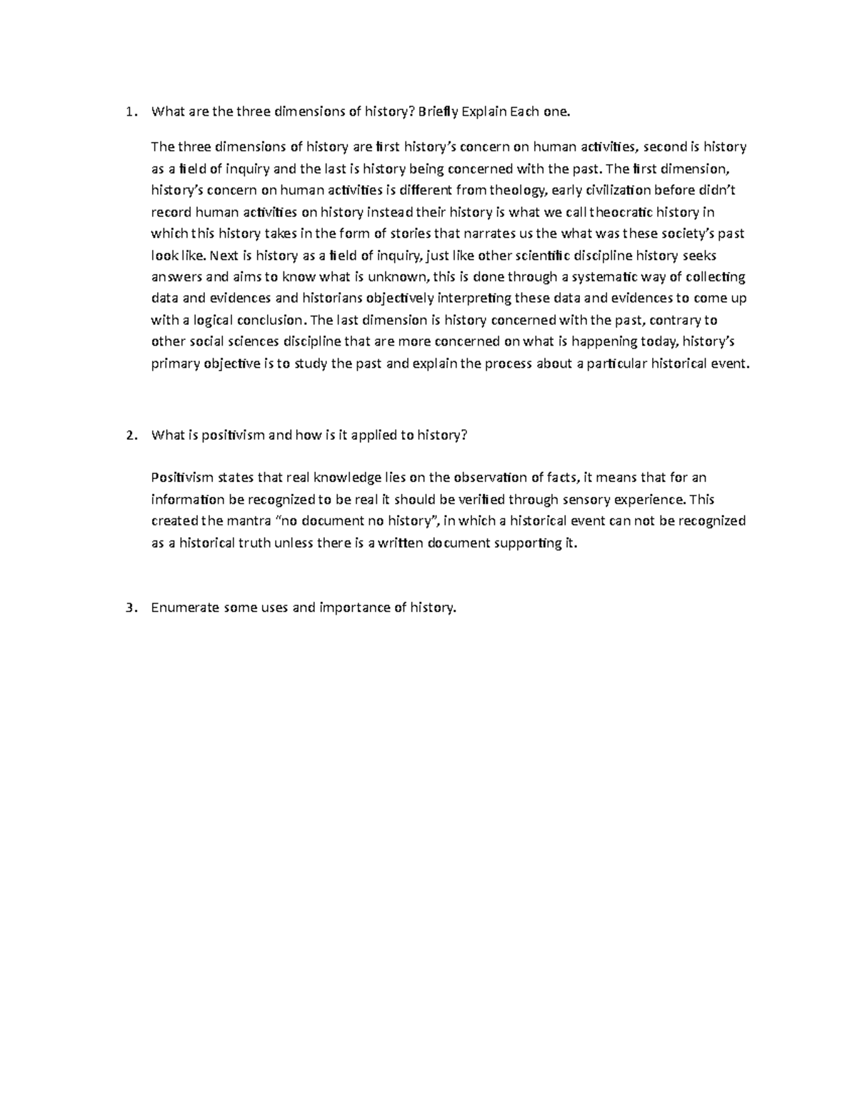 RPH Activity 1 - What are the three dimensions of history? Briefly ...