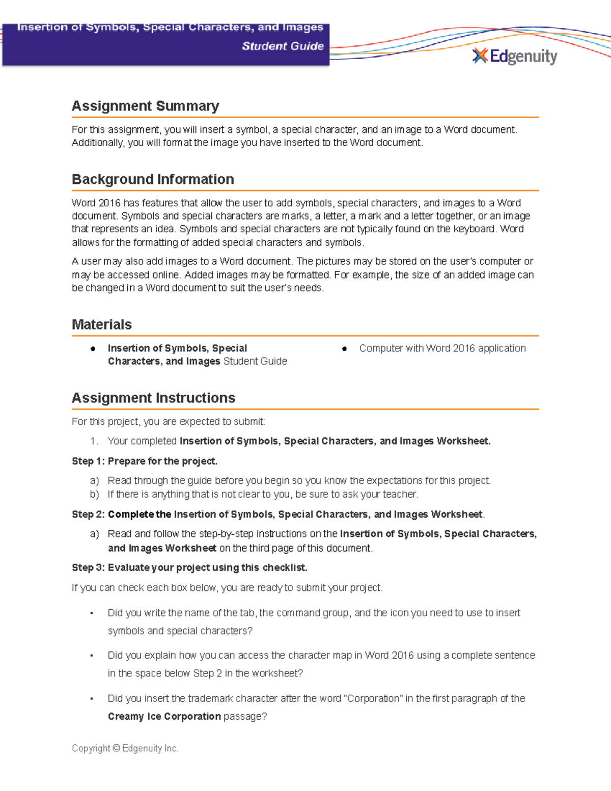 Hands-on Assignment-Insertion of Symbols, Special Characters, and Images-Student Guide ...