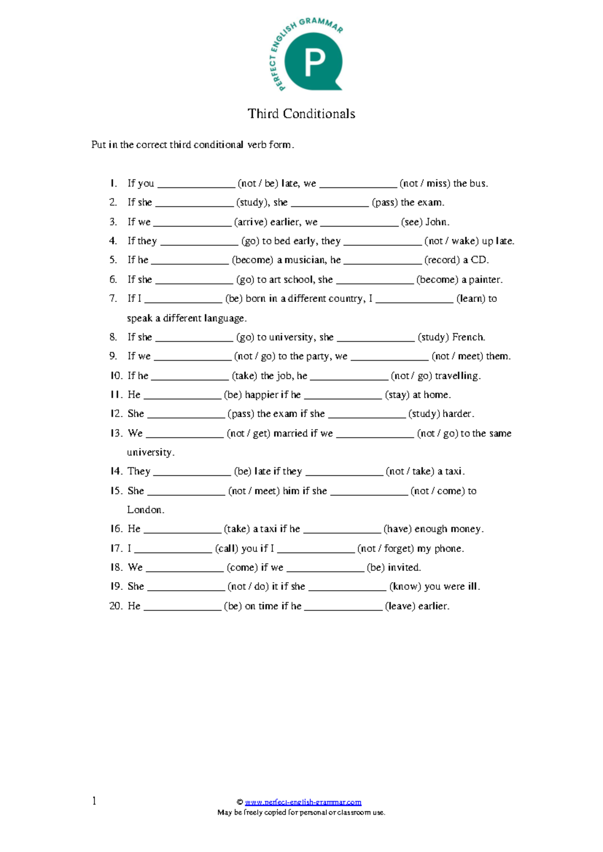 Third conditional form - 1 © perfect-english-grammar May be freely ...