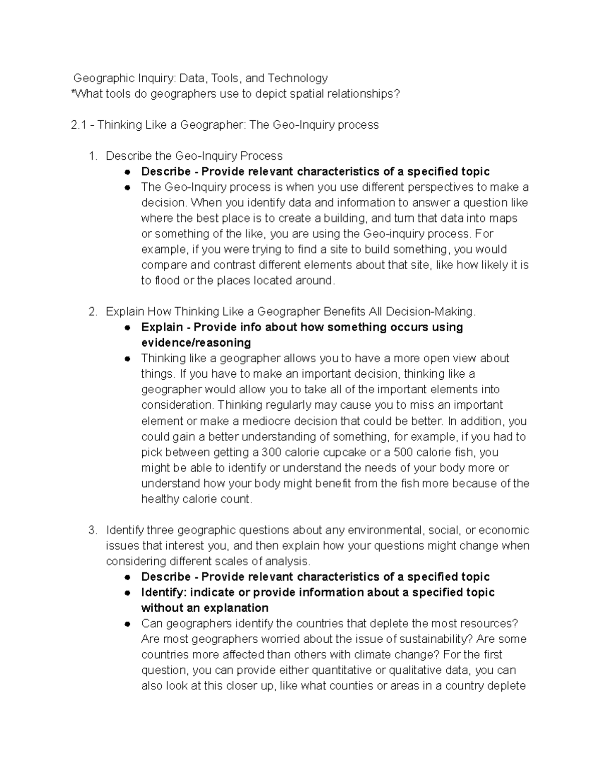 Chapter 2 APHG Notes - Geographic Inquiry: Data, Tools, and Technology ...