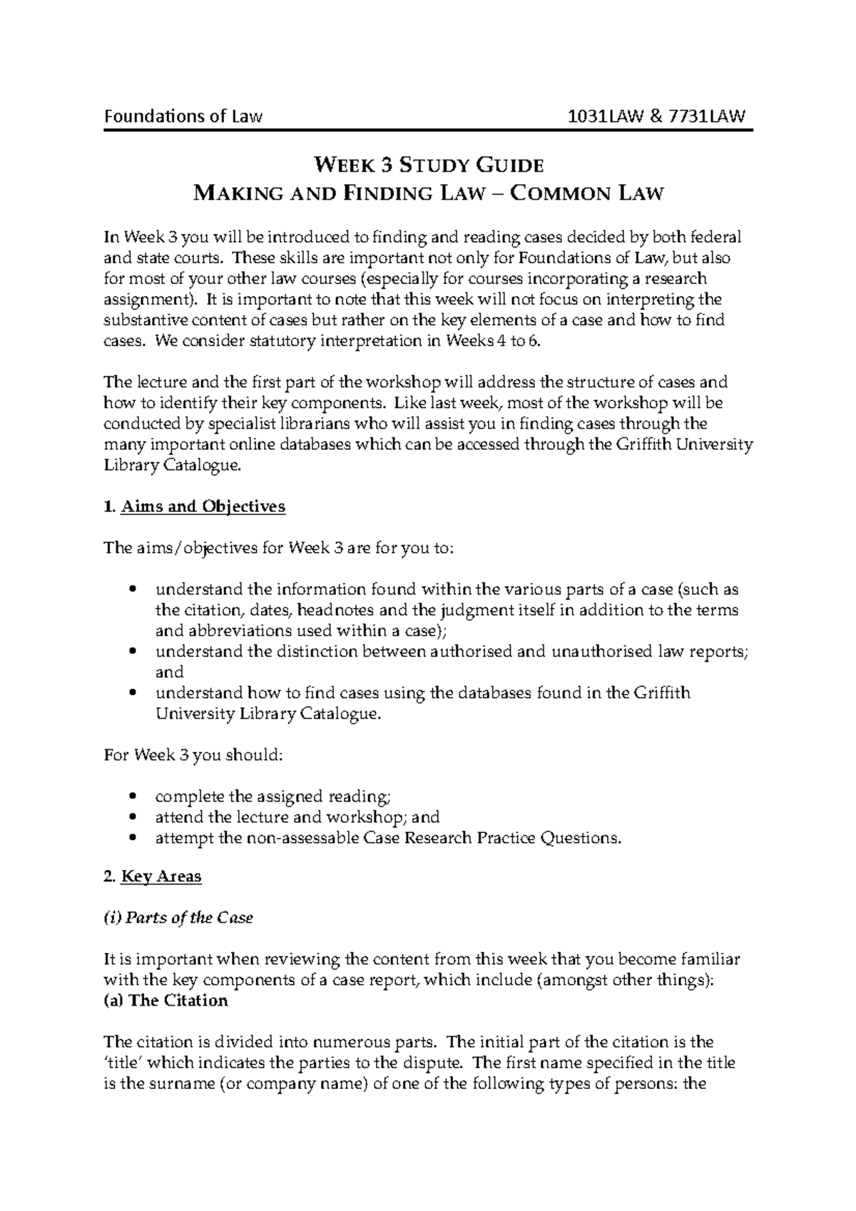 Week 3 Study Guide - Foundations of Law 1031LAW & 7731LAW WEEK 3 STUDY ...