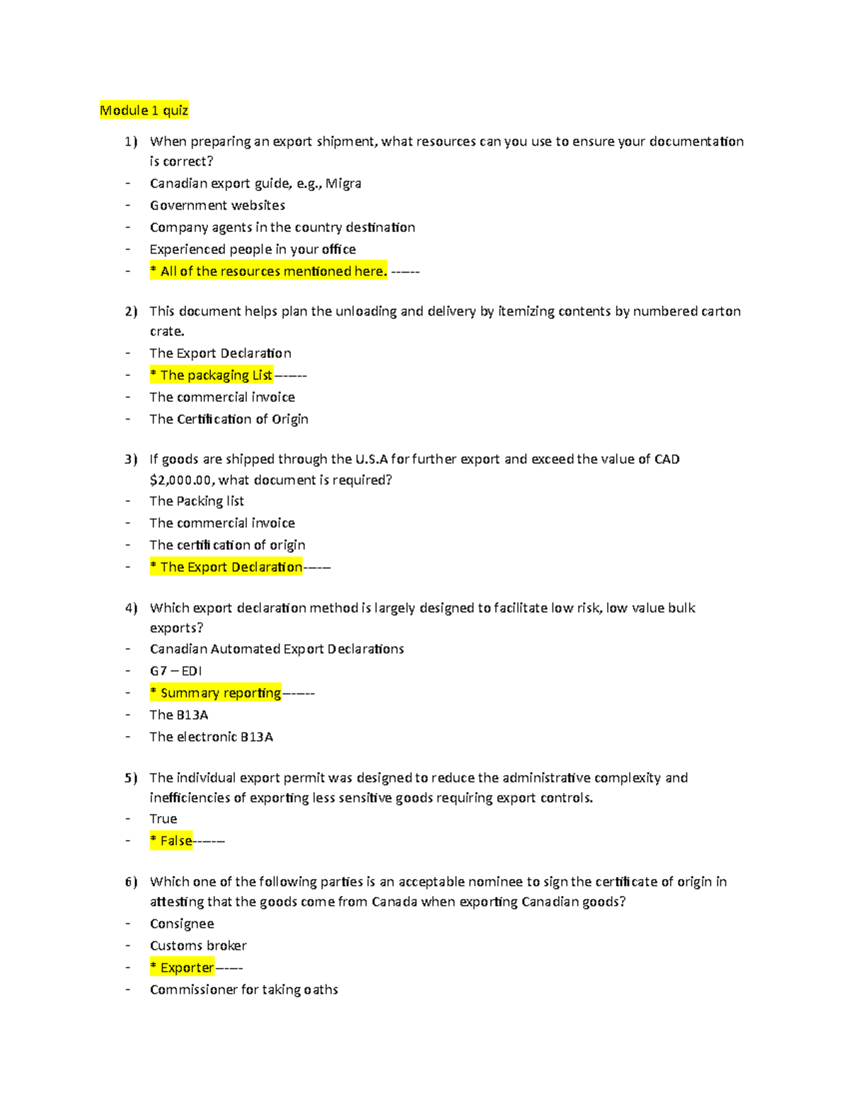 Logistics QUIZ Module 1 - 7 plus Ciffa questions - Module 1 quiz When ...