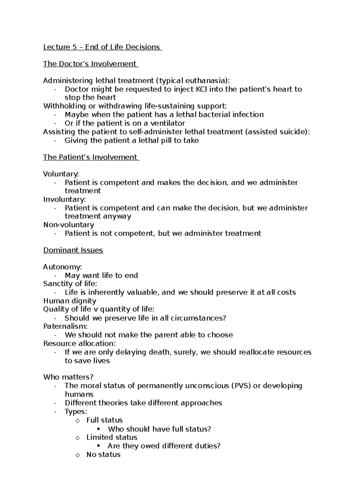 Lecture 5 - Durham University - Lecture 5 – End of Life Decisions The ...