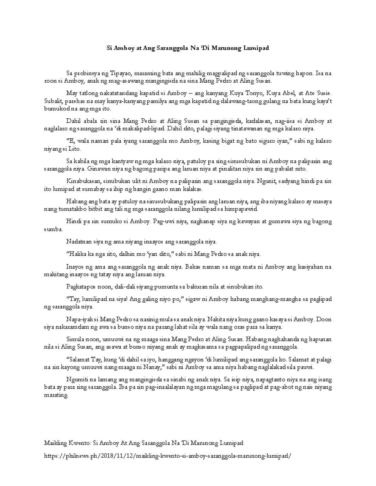 Si Amboy at Ang Saranggola Na - Isa na roon si Amboy, anak ng mag ...