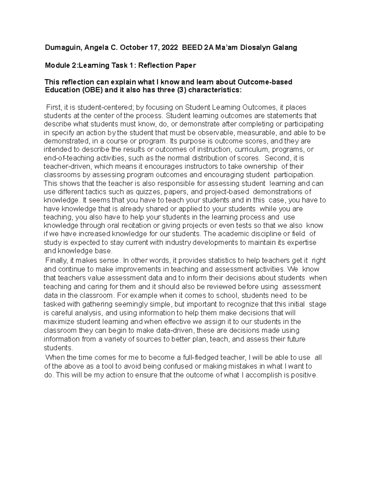 Module-2 Reflection- Dumaguin 1 - Dumaguin, Angela C. October 17, 2022 ...