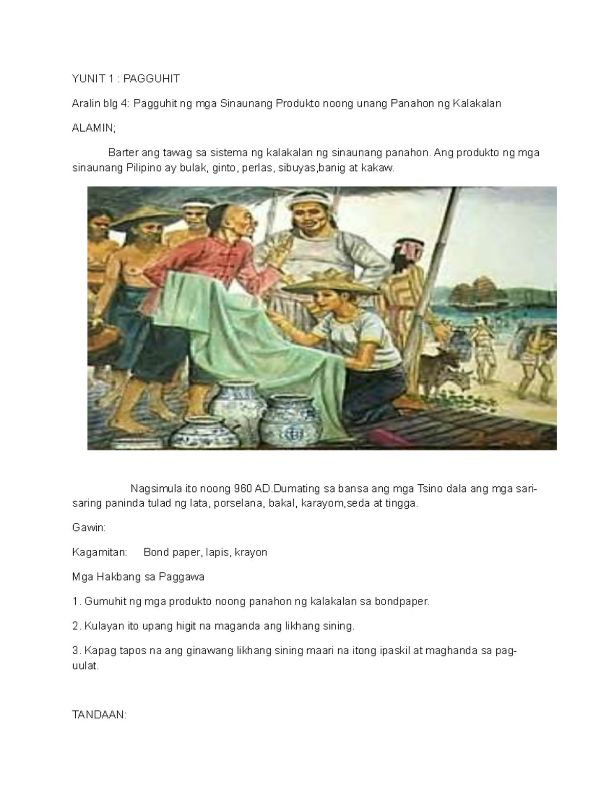 LM A5PL-Id - Lecture notes 3 - YUNIT 1 : PAGGUHIT Aralin blg 4 ...