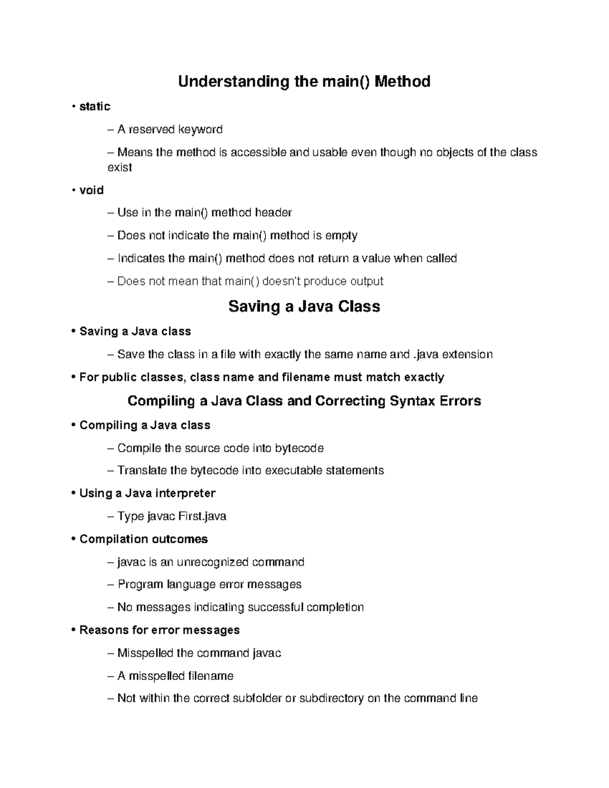 Saving a Java Class - study guide - Understanding the main() Method ...