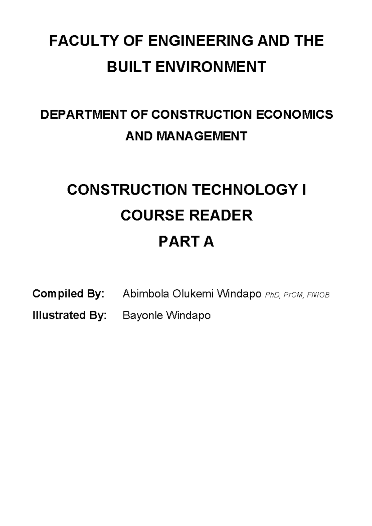Course Reader Parta+marked+up - FACULTY OF ENGINEERING AND THE BUILT ...