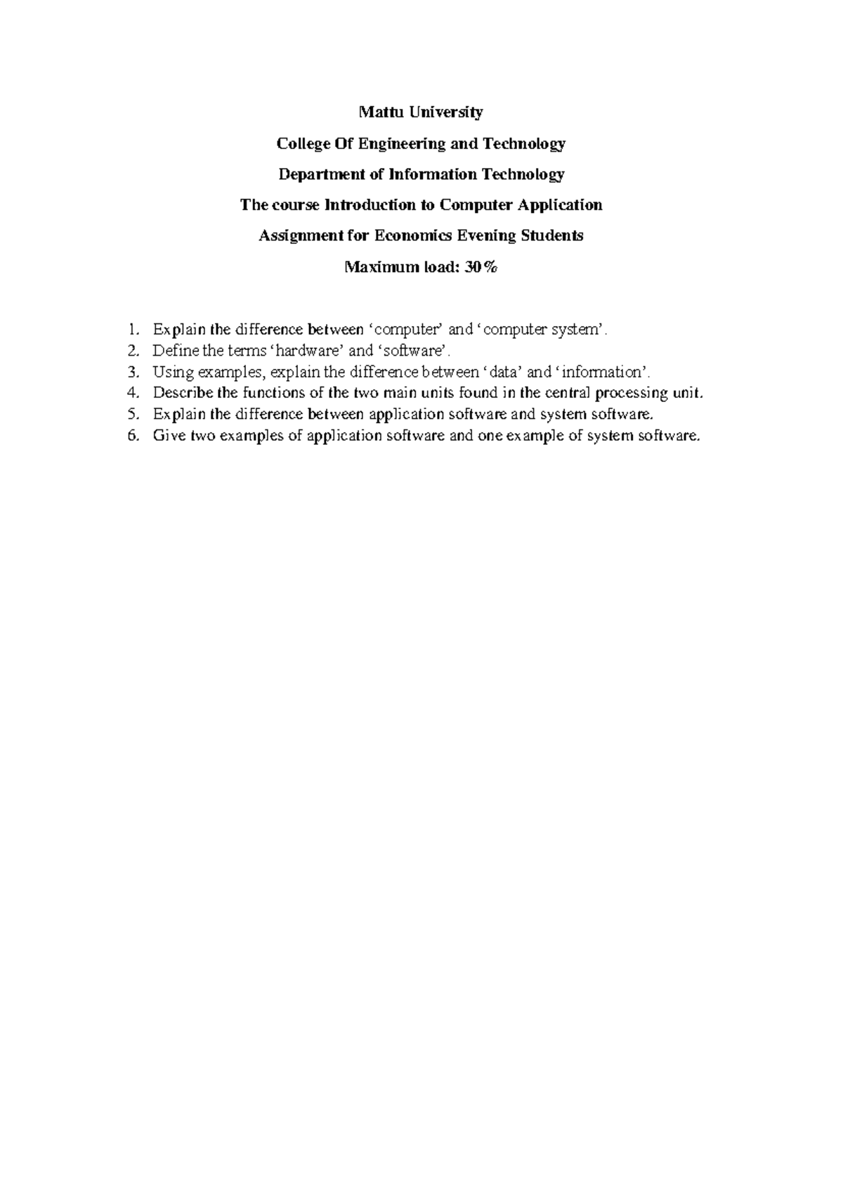 Assigment - IT GOOD - Mattu University College Of Engineering and ...