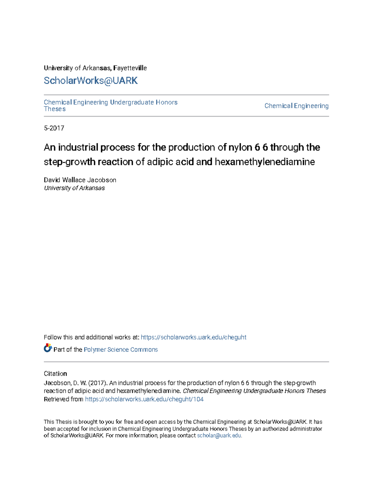 An industrial process for the production of nylon 6 6 through the - W ...