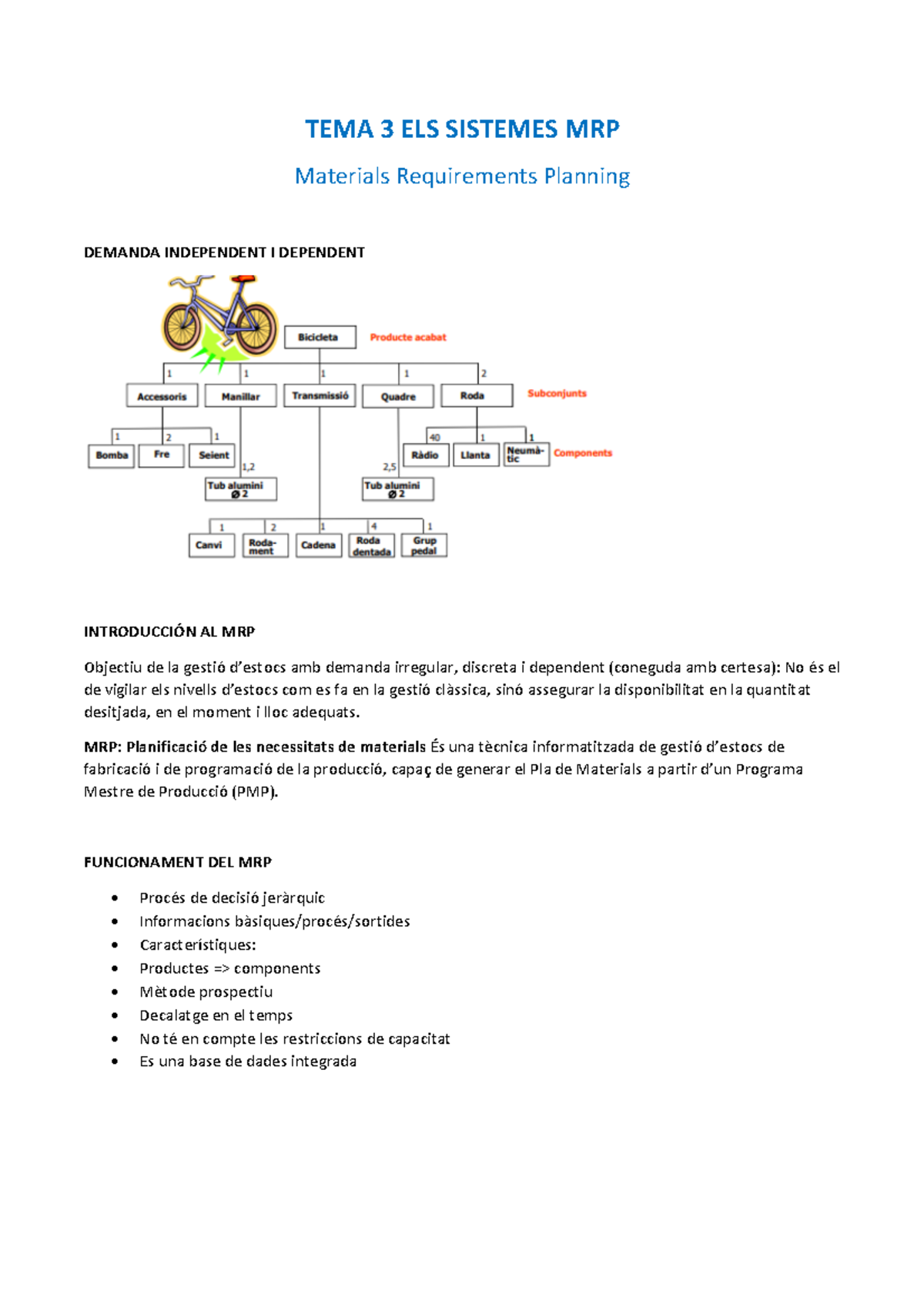 TEMA 3 ELS Sistemes MRP - apunts - TEMA 3 ELS SISTEMES MRP Materials ...