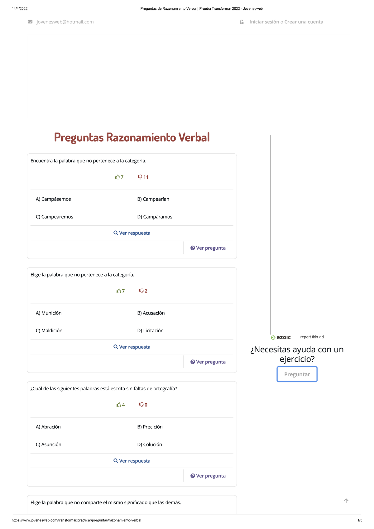 01 - vxvxvxvx - 14/4/2022 Preguntas de Razonamiento Verbal | Prueba Transformar 2022 ...