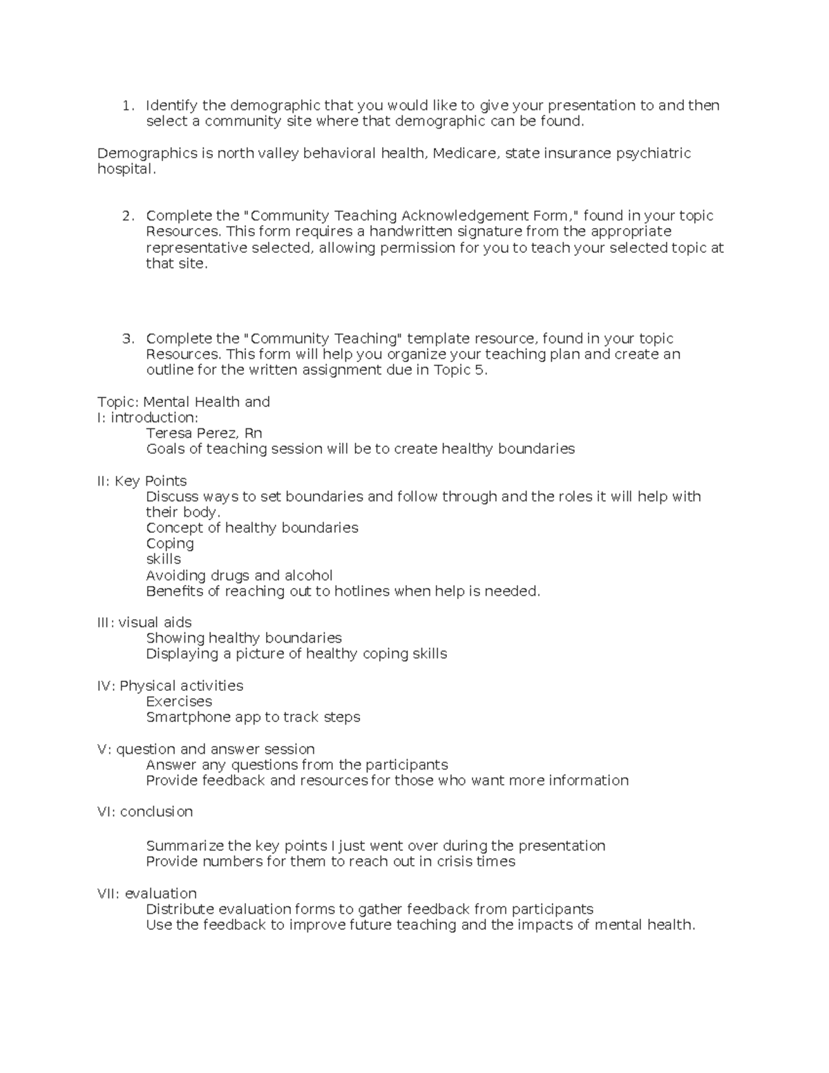 Teaching plan - notes - 1. Identify the demographic that you would like ...