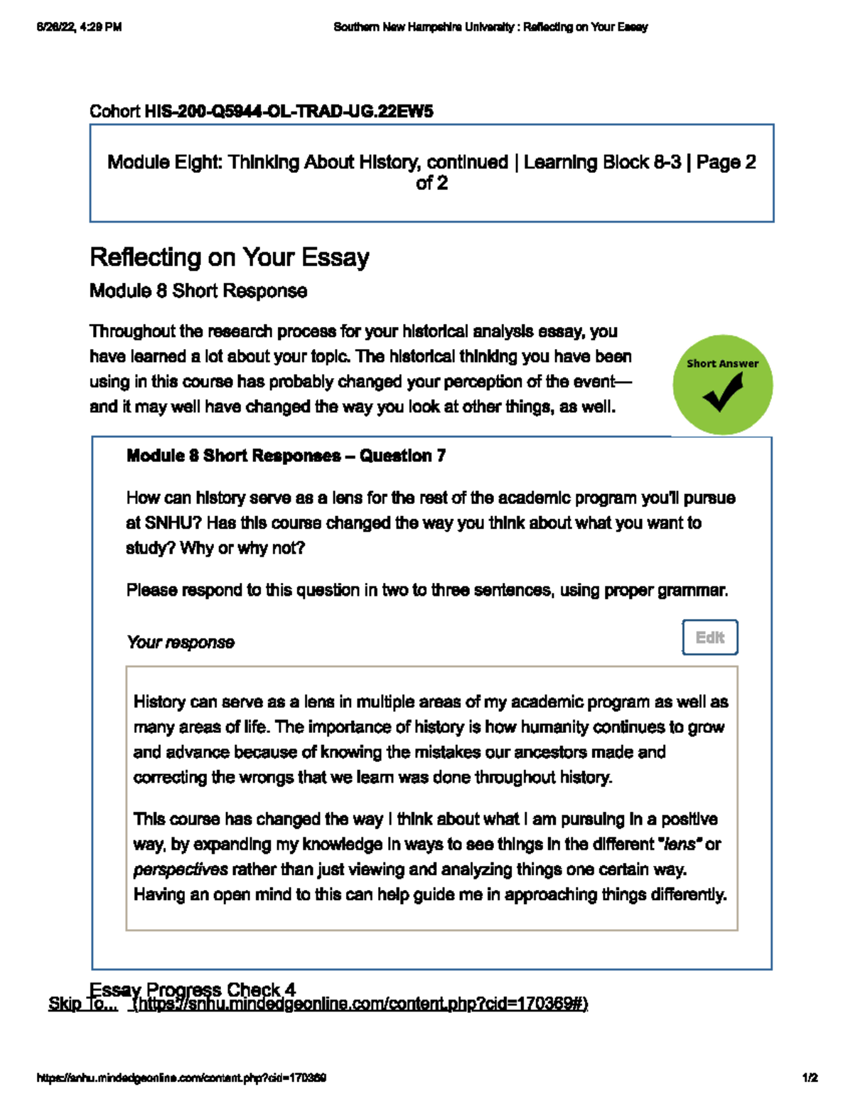 His 200 module 8 response - HIS 200 - Studocu