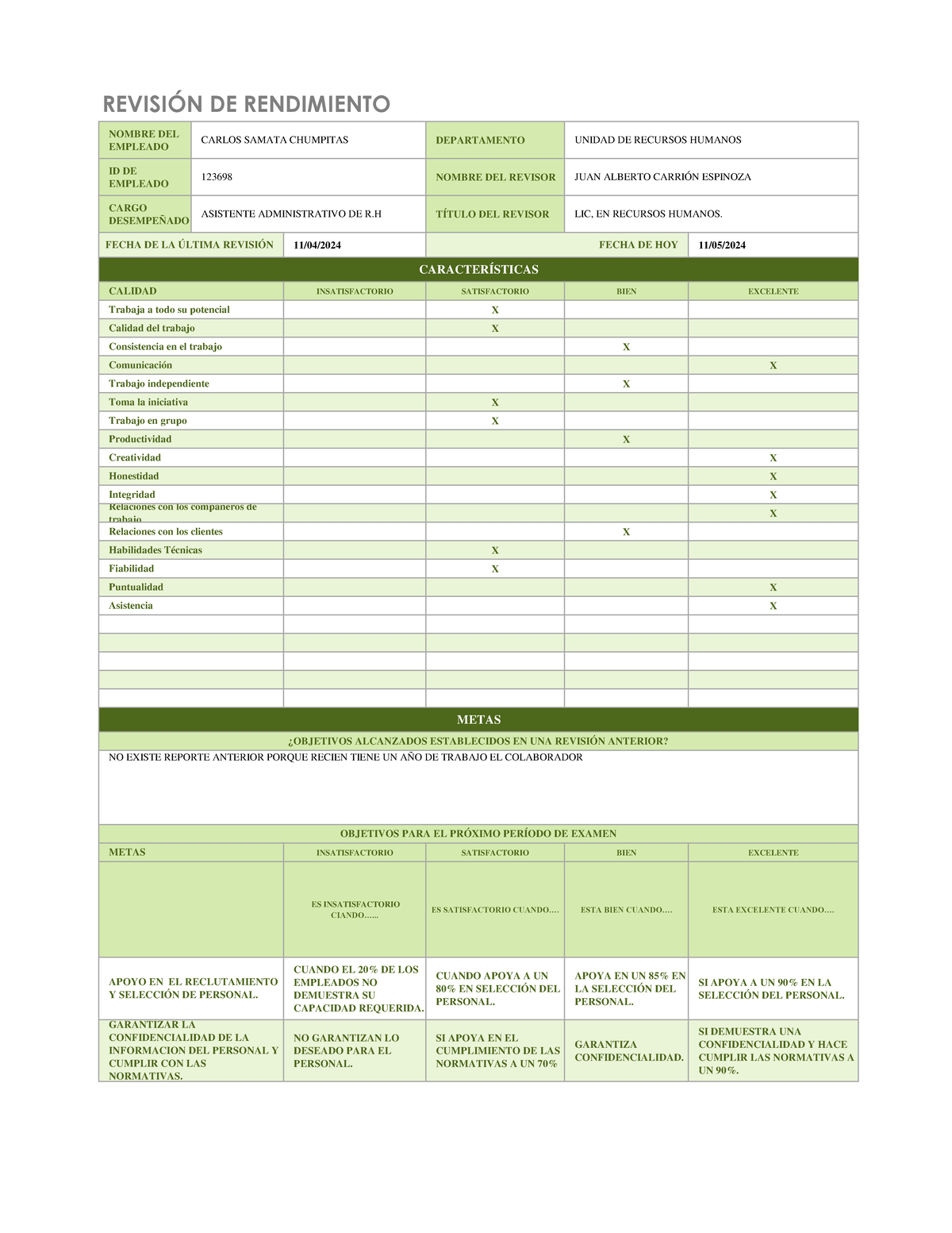 7. Evaluacion DE Desempeño - REVISIÓN DE RENDIMIENTO NOMBRE DEL ...