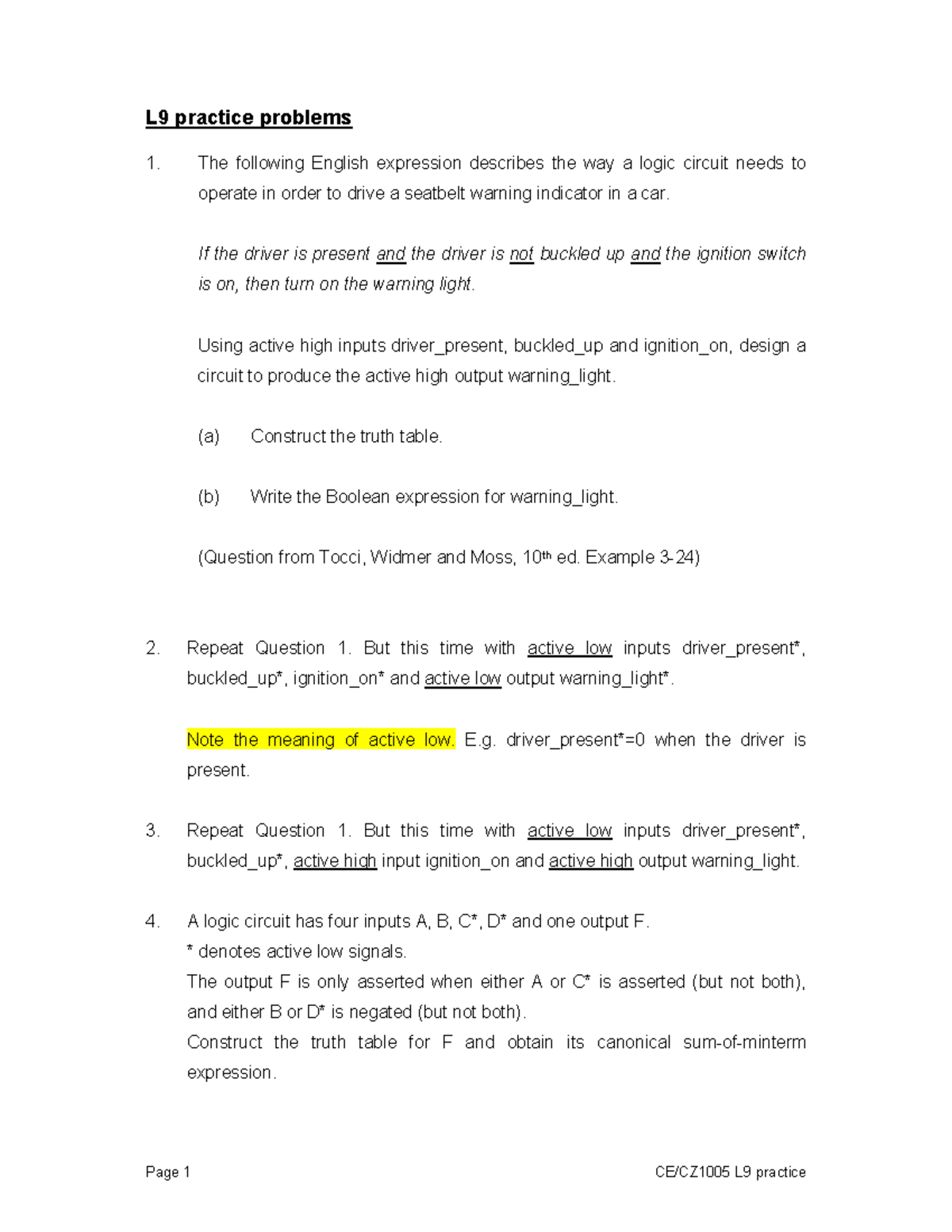 CZ1003 revision for L9 Practice questions - Page 1 CE/CZ1005 L9 practice L9 practice problems ...